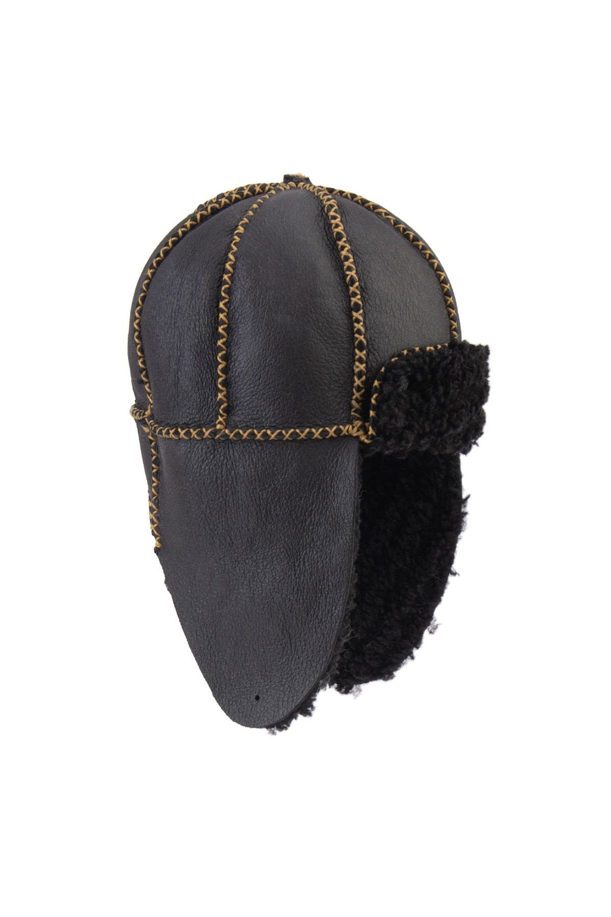 Pegia Dakar Kids Aviator Hat – Black Leather & Shearling (2–4 Years)