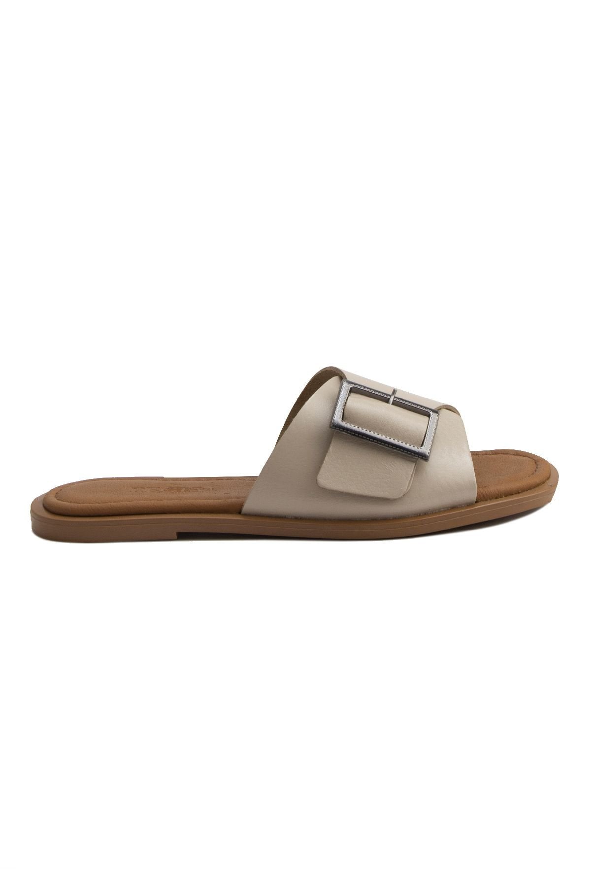 Pegia Belfi Women's Leather Buckle Detail Slides | Pegia